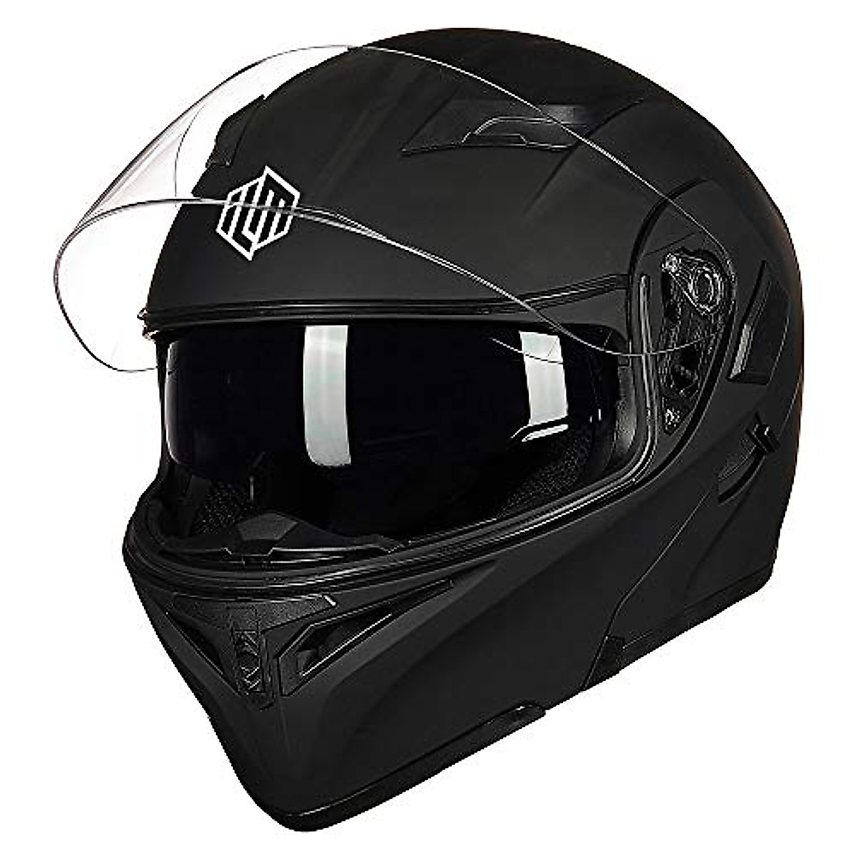 ILM Motorcycle Dual Visor Flip up Modular Full Face Helmet DOT 6 Colors Model 902 (XL, Matte Black)
