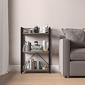 FSSunit Bookcase 3-Tier Industrial Bookshelf Open Wood Shelving Unit with Metal Frame for Living Room