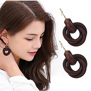 Wooden Earrings for Women Big Statement Circle Beautiful Hoop Earrings (Brown Tone)