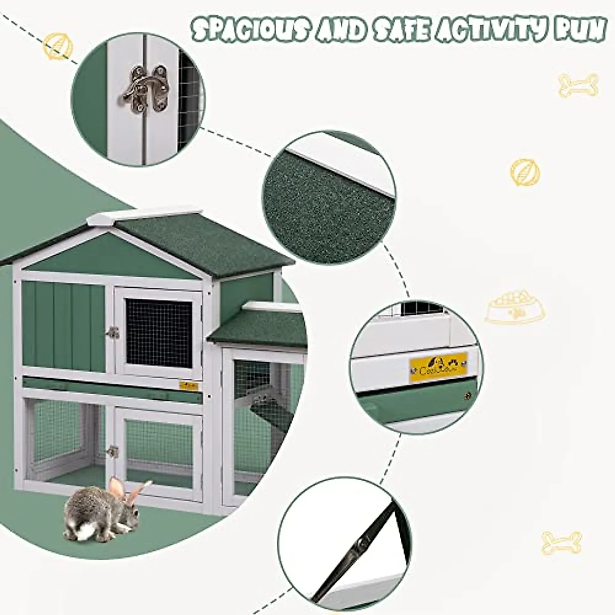 2-Tier Wood Rabbit Hutch Guinea Pig Coop Bunny Cage Chicken Coop for Small Animals with Weatherproof Wooden Bunny Run Cage w/Ample Activity Areas