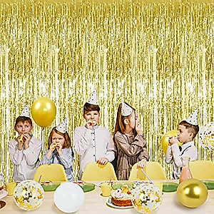 3Pcs Gold Metallic Tinsel Foil Fringe Curtains,3.28ft x 6.56ft Gold Photo Booth Backdrop Streamer,Photo Booth Props,for Party Door Wall Curtains Bachelorette Birthday, Christmas,New Year Decorations