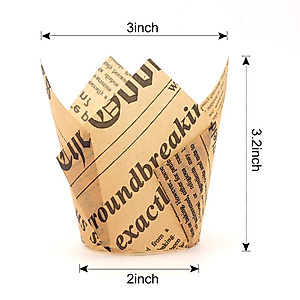 150pcs Tulip Cupcake Liners Baking Cups Muffin Liner Grease-Proof Paper Cupcake Wrappers for Wedding, Birthday Party, Standard Size (Natural Newspaper Printed)