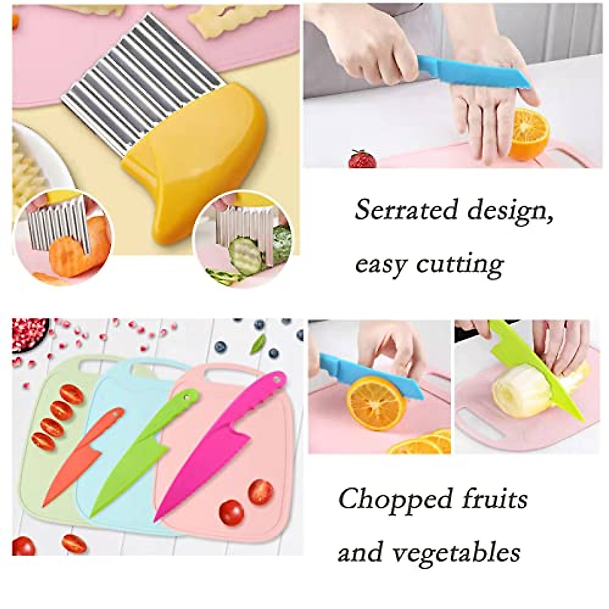 Kasiden Wooden Kids Knife for Cooking,6 Pieces Kid Safe Knives,Serrated Edges Toddler Knife,Potato Slicers Cooking Knives,Kitchen Toy,Chopper,Vegetable and Fruit Cutter (Over 3 Years Old)
