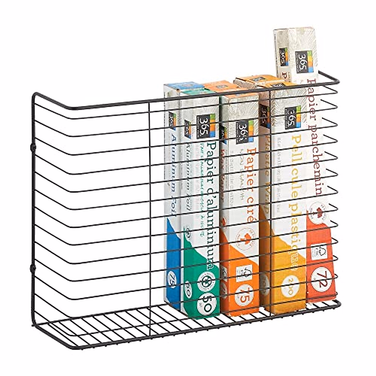 mDesign Portable Metal Farmhouse Wall Decor Angled Storage Organizer Basket Bin for Hanging in Kitchen/Pantry - Store Plastic Bags, Foils, Oils, Sandwich Bags - Black