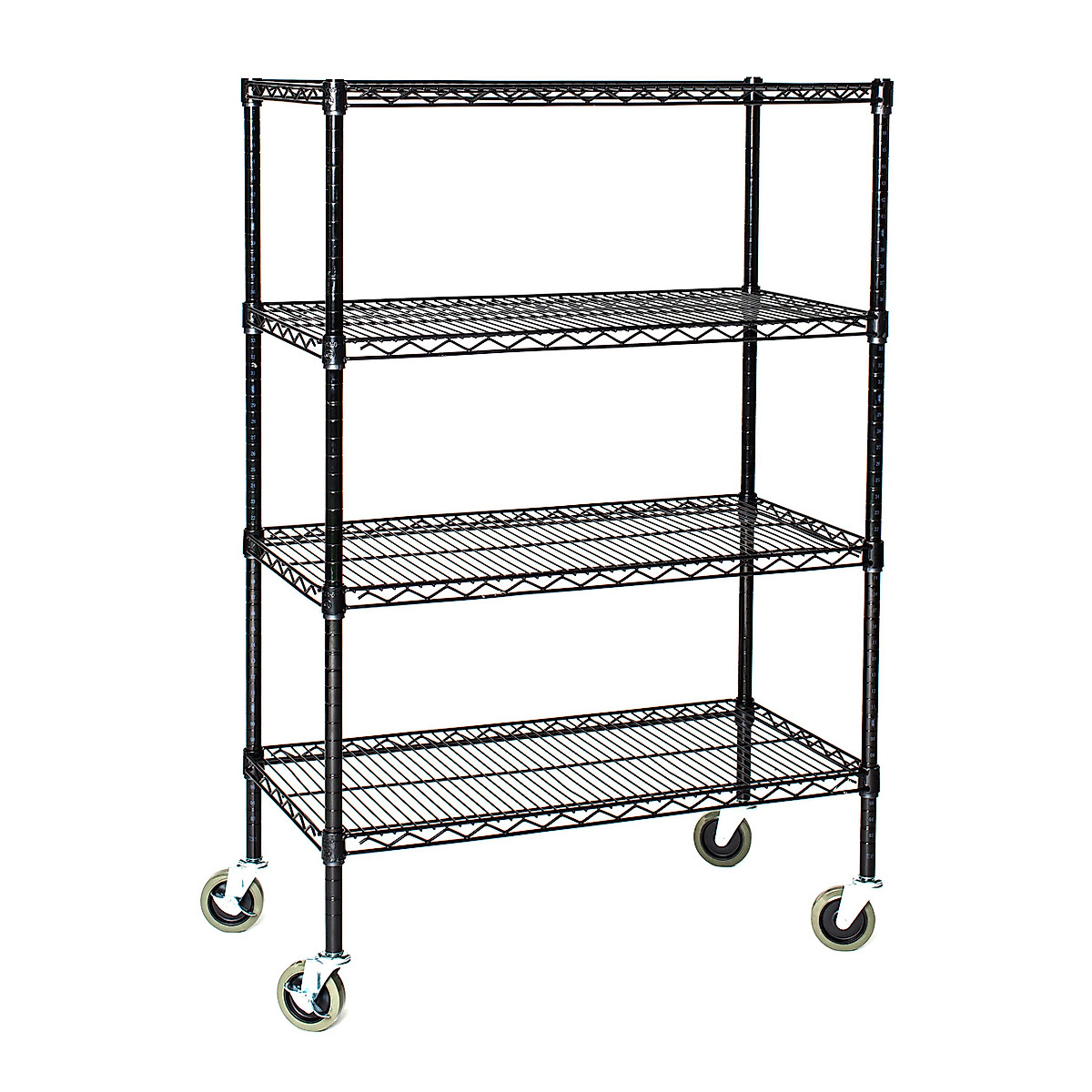 Omega 14" Deep x 60" Wide x 80" High 4 Tier Black Wire Shelf Truck with 800 lb Capacity