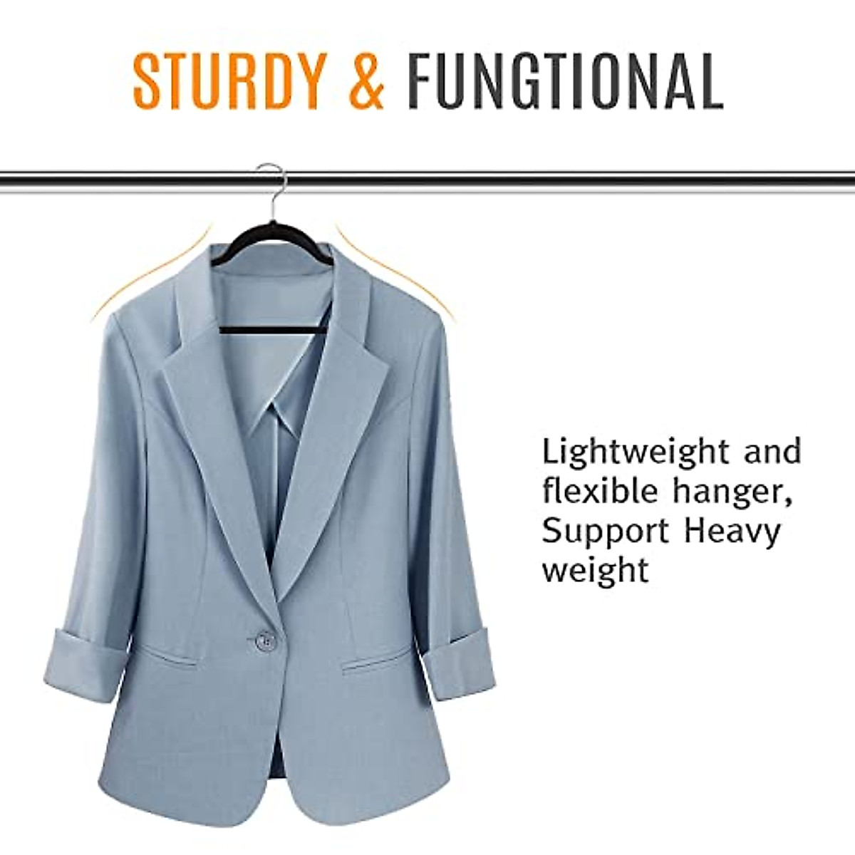 TIMMY Hangers 50 Pack Clothes Hangers, 17.5inch Heavy Duty Pants Hangers Space Saving Non Slip Coat Hanger 360º Swivel Hook, Big Black Hanger