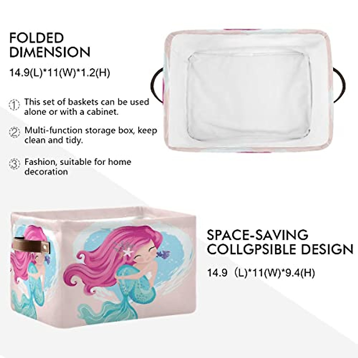 Storage Basket Cube Cute Animal Mermaid Large Collapsible Toys Storage Box Bin Laundry Organizer for Closet Shelf Nursery Kids Bedroom,15x11x9.5 in,1 Pack