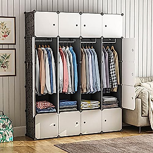 Aeitc Portable Wardrobe Closets 14"x18" Depth Cube Storage, Bedroom Armoire, Storage Organizer with Doors, 20 Cubes, Black