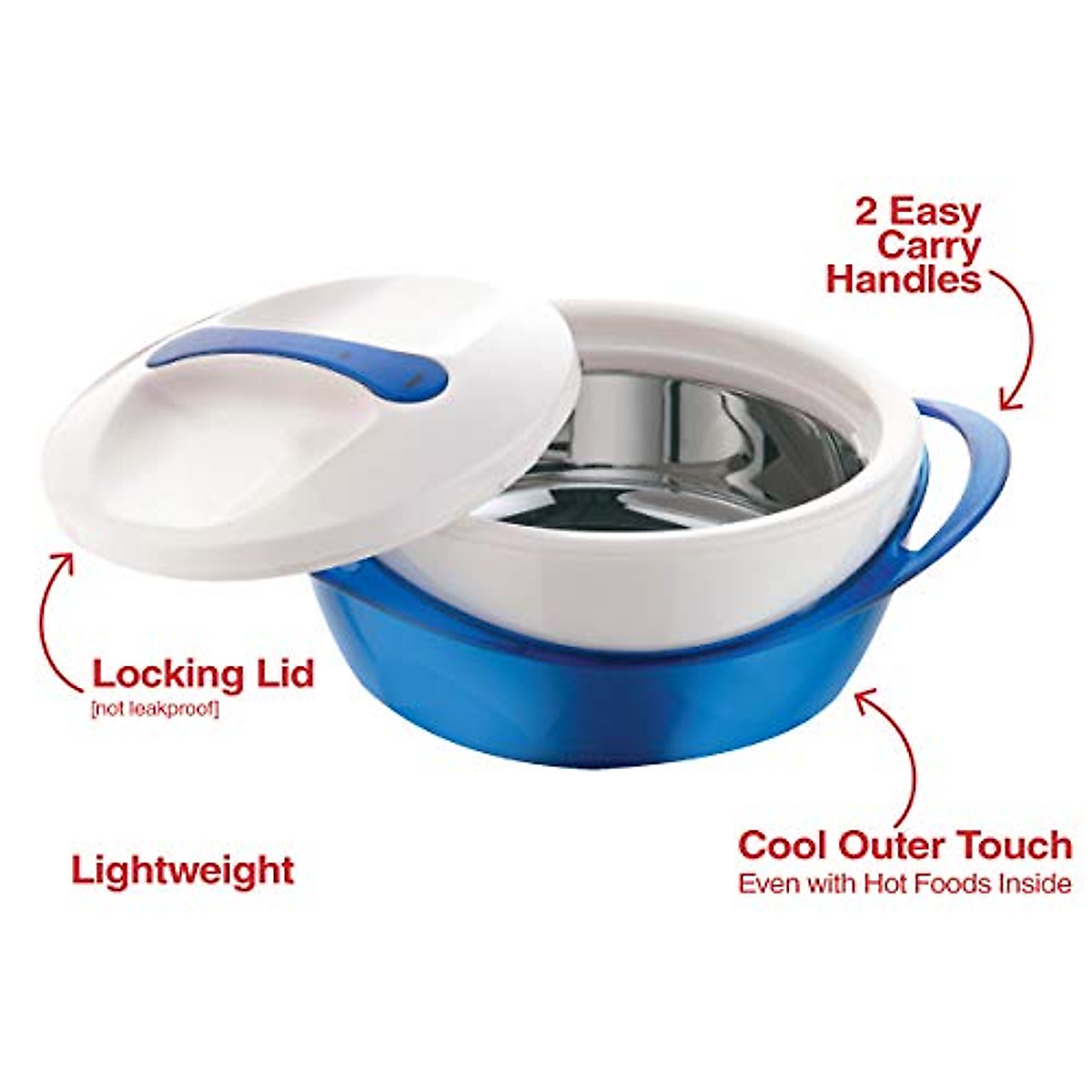 Pinnacle Large Insulated Casserole Dish with Lid 3.6 qt. Elegant Hot Pot Food Warmer/Cooler -Thermal Soup/Salad Serving Bowl Stainless Steel Hot Food Container–Best Gift Set for Moms –Holidays Blue