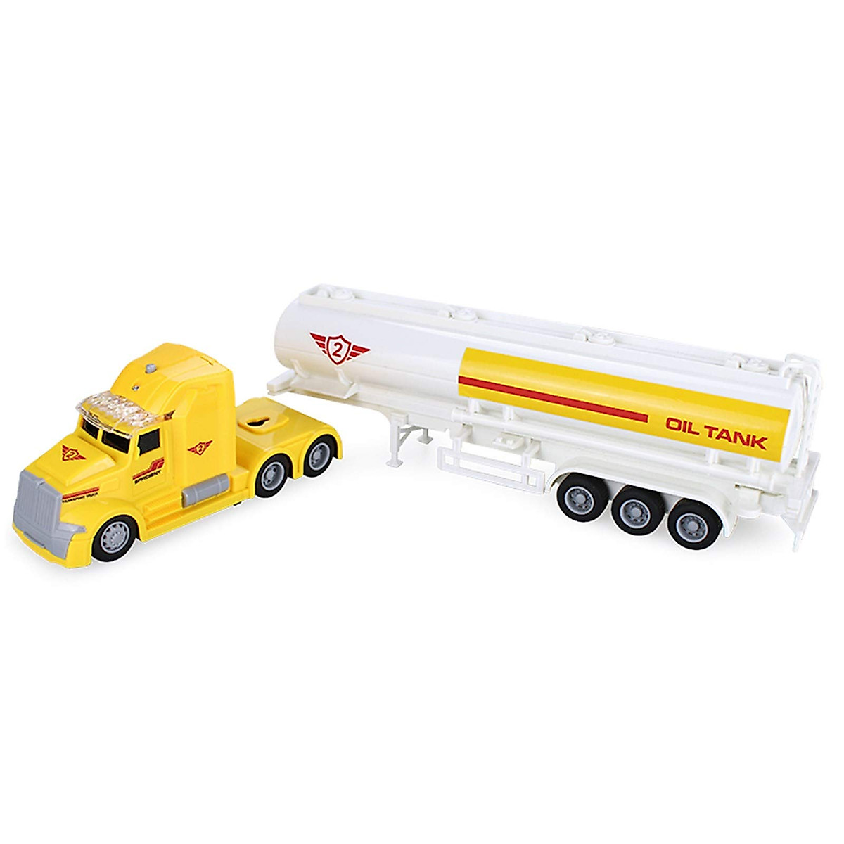 Vokodo Toy Semi Truck Fuel Trailer 14.5" Friction Powered with Lights and Sound Kids Push and Go Big Rig Oil Carrier Vehicle Transporter Semi-Truck Pretend Play Car Great Gift for Children Boys Girls