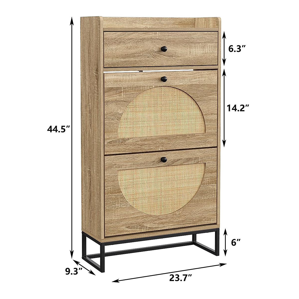 furomate Shoe Rack Storage Organizer with 2 Natural Semi-Circular Rattan Doors and Drawer Space, Entryway Shoe Cabinet for Sneakers, Leather Shoes, High Heels, Slippers Entryway Furniture