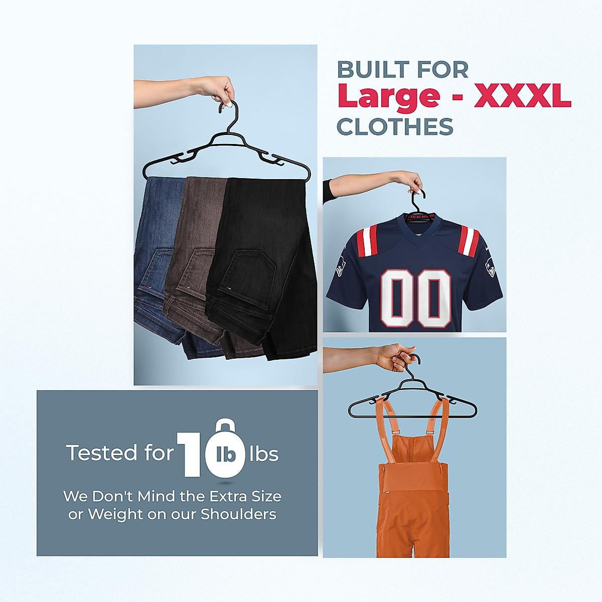 18pk Extra Large Hangers for Plus Size Clothes - Heavy Duty Hangers Oversized - Extra Wide Plastic Coat Hanger for Uniforms, Jerseys, Jackets - Big and Tall Hangers for Men - Large Hangars (White)