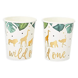 144 Piece Wild One Party Supplies for First Birthday Decorations for Boys and Girls, Jungle Safari Theme Dinnerware with Paper Plates, Napkins, Cups, and Cutlery (Serves 24)