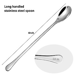 Coffee Spoon,4 Pcs Long Coffee Spoons for Coffee Bar,8-Inch Long Handle Iced Tea Spoon,Bar Spoon Cocktail Mixing Stirrers for Drink Silver (4, Silvery)