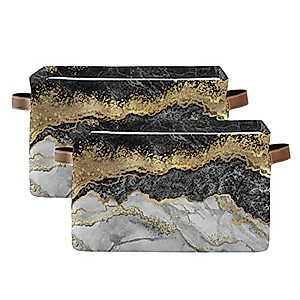 Gold Black Marble Square Storage Basket Storage Bins Canvas Storage Organizer Closet Shelf Organizer for Home Office, 1 Pc