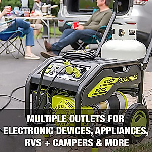 Sun Joe SJG4100LP Portable Propane Generator | Push-Button Electric + Recoil Start | Power Cooling System | 4100 Starting Watt | 3300 Running Watt | W/ 24V 2.0-Ah Battery and Charger