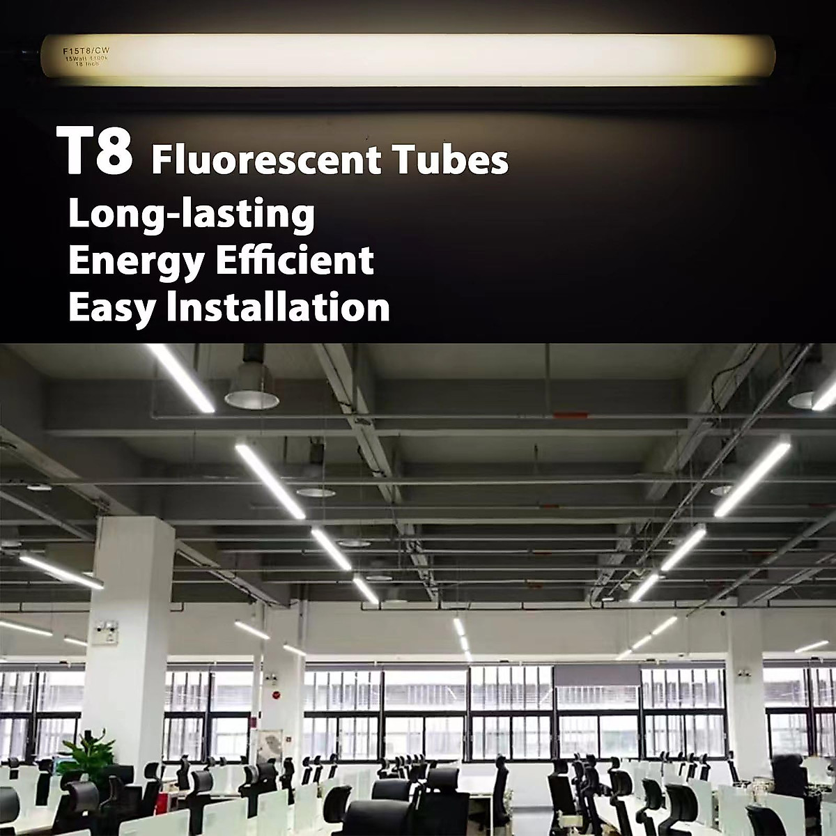 F15T8/CW 15 Watt Fluorescent Light Bulb T8 15 Watt Cool White Compatible with Philips Alto ECO GE Light Fixture G13 Base 18 Inches 6 Count