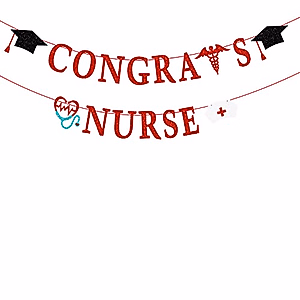 2023 Nurse Graduation Banner, Glittery Congrats Nurse Banner RN Garland Photo Props Banner for Party Home Classroom Decorations