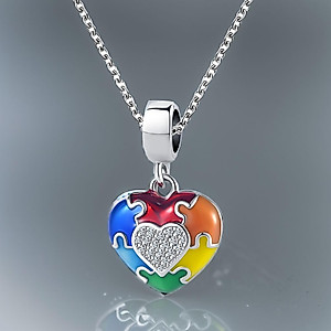 DWJSu Autism Awareness Pandora Charm Puzzle Piece Enamel ASD Bead You Fit Me Perfectly Heart Charms for European Charm Bracelet, (DW-NEW066)