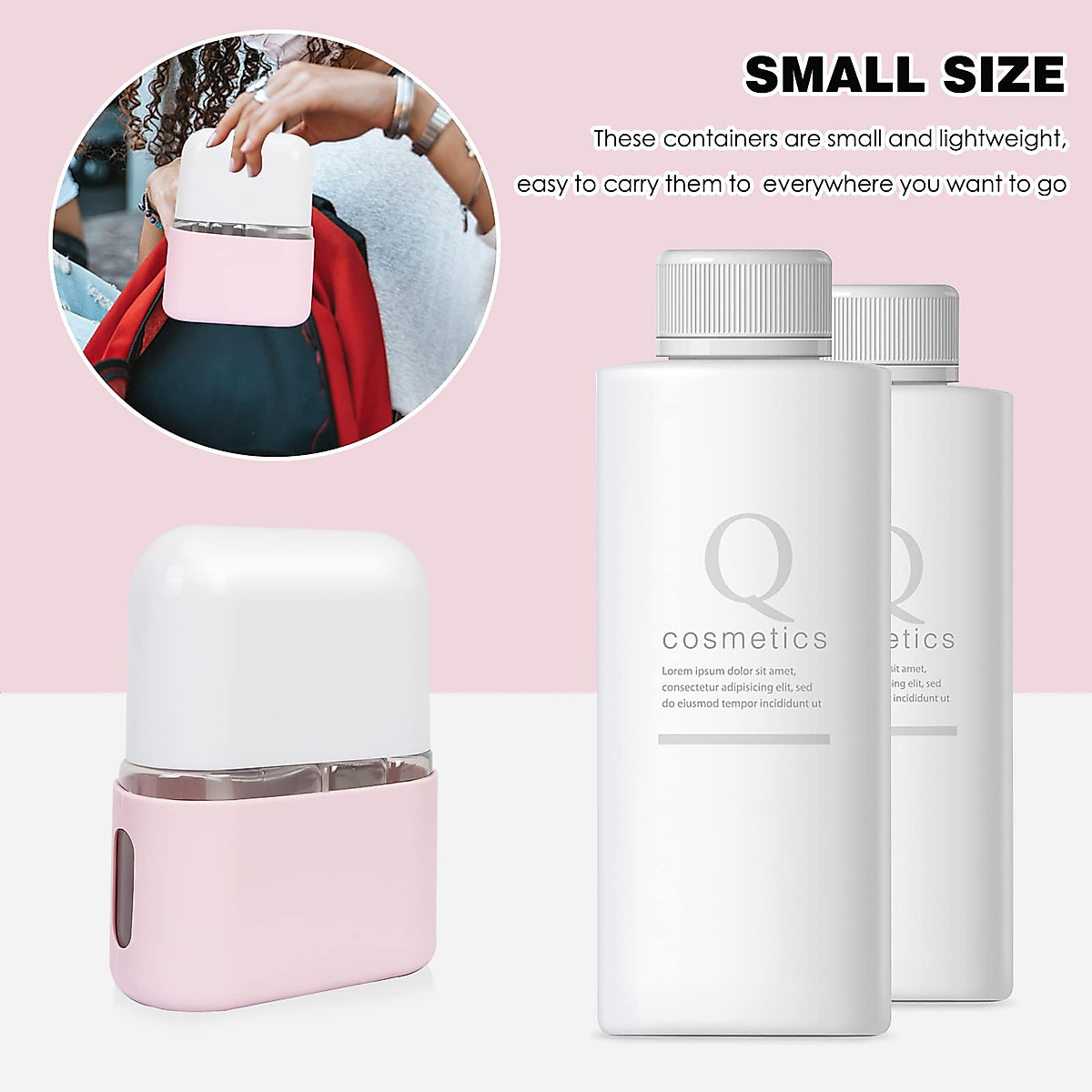 Unaone Travel Bottles Set for Toiletries, 3 in 1 Travel Container Leak Proof Plastic Refillable Travel Bottles Set, Travel Accessories Kits for Shampoo Lotion Liquids, Pink