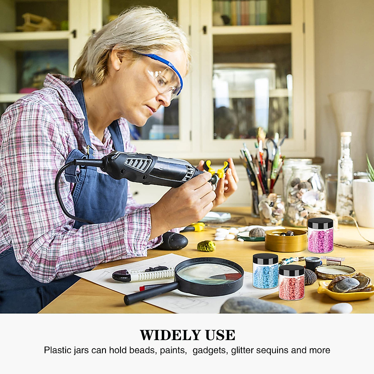 Hajoyful Plastic Jars with Lids 4OZ 48PCS,Small Cosmetic Slime Containers Clear Travel Round Jars Empty Refillable Sample Containers Leak Proof Pot Jars with Black Lids for Lotion, Cream, Cosmetics