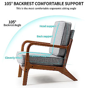 WQSLHX Upholstered Modern Accent Chair, Linen Fabric Lounge Reading Armchair with Wooden Frame, Comfortable Leisure Reception Chair for Living Room, Bedroom (Gray)