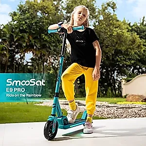 SmooSat PRO Electric Scooter for Kids, Colorful Rainbow Light, LED Display, Adjustable Speed and Height, Foldable, Ages 8 and Up, 2023 Model