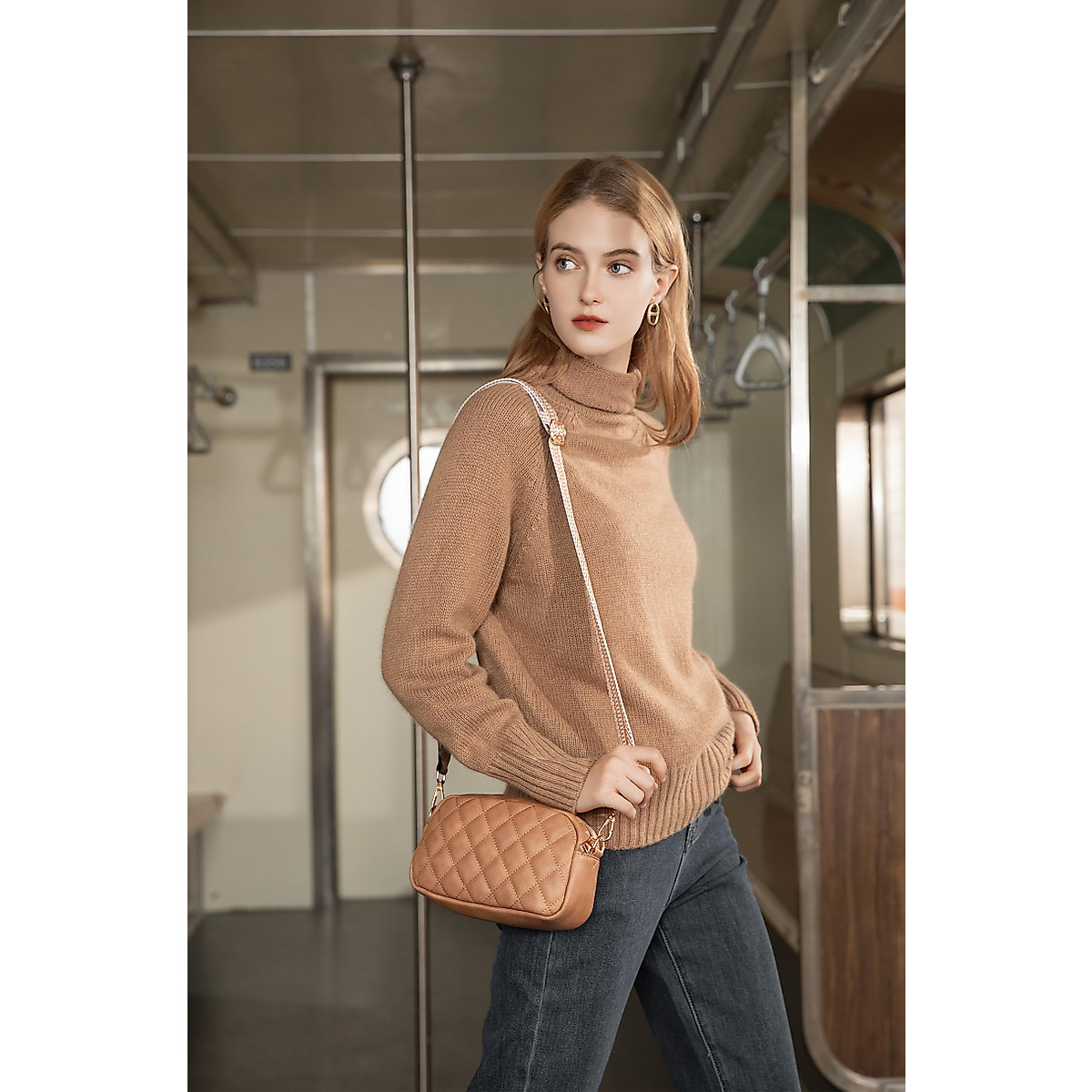 Telena RFID Crossbody Wallet Purse for Women Vegan Leather Crossbody Purse with Phone Pocket Wristlet Wallet Purses for Women Rough Coffee