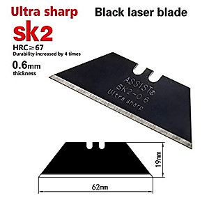 ASSIST 60-pack Utility Knife Blades,6 Durable Plastic Boxes, SK2 High-Carbon Steel,Nice Tempered Black Blade Replacement for Standard Retractable Cutting Knives, Box Cutter