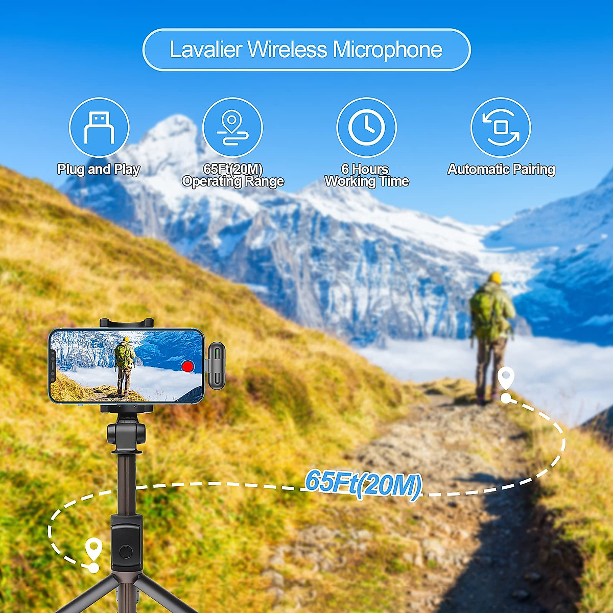 Bobcow Lavalier Wireless Microphone for iPhone iPad,Plug Play,2-Pack Mini Cordless Recording Mic with Noise Reduction,Clip-on Microphones for Live Streaming,Vlog(2 in 1/iOS,No App Required)