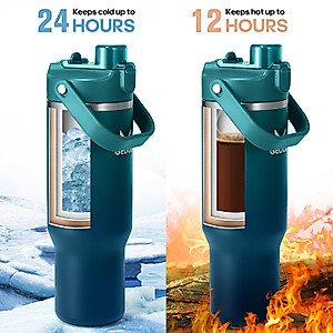 Gedux 40 oz Stainless Steel Tumbler with Handle and Straw, Vacuum Insulated Water Bottle with 2-in-1 Lid (Chug Lid/Straw Lid) and Silicone Boot (Moonlight, 40oz)