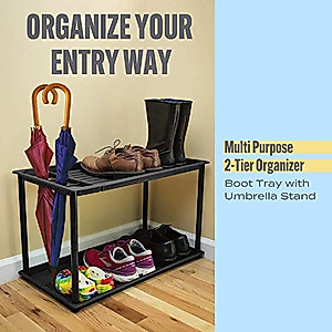Innover | Two-Tier Boot Tray with Umbrella Stand, Multi-Purpose Shoe Rack Entryway Organizer