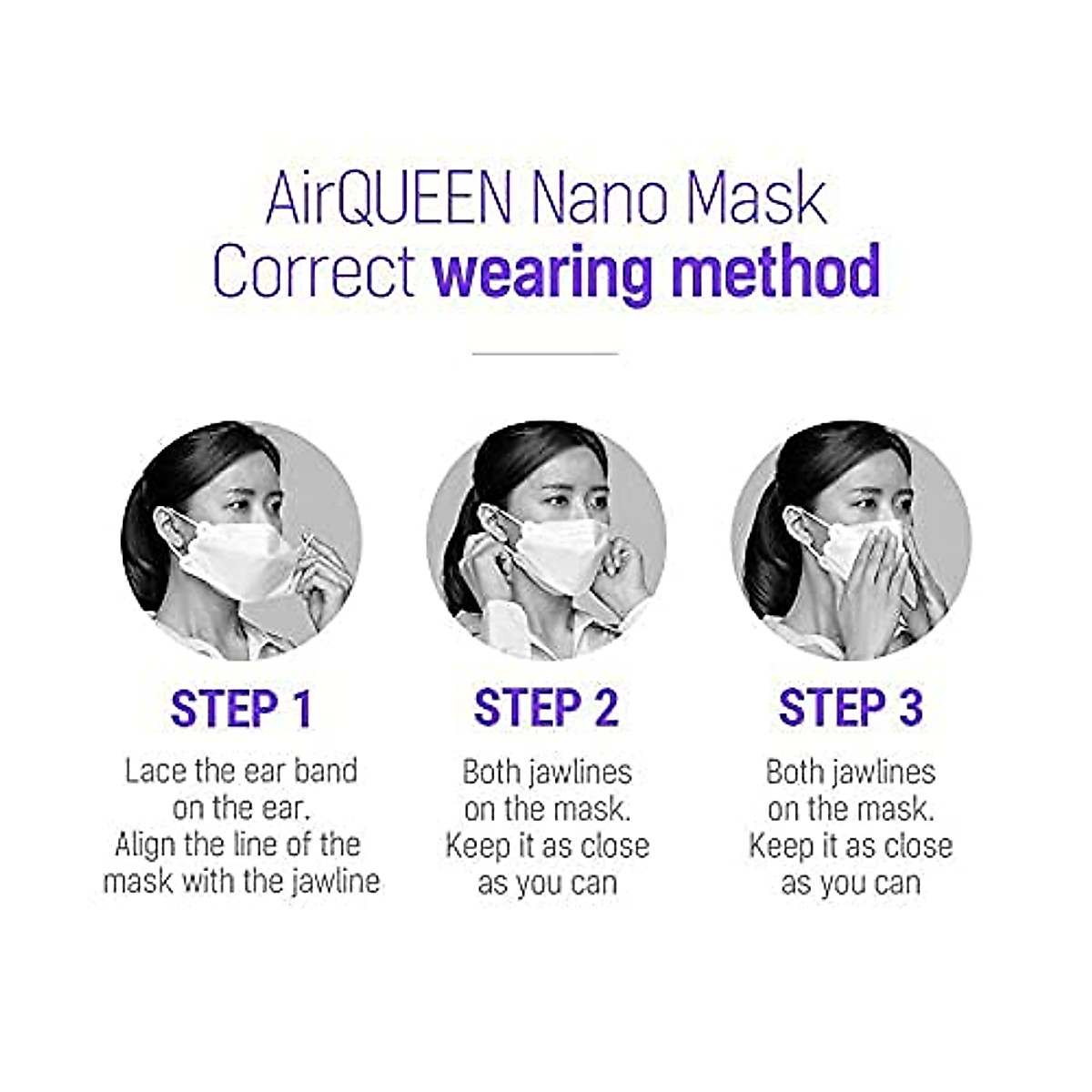 Black AirQueen Nano Fiber Filter Face Safety Mask for Adult, Individually Packaged, Made in Korea [Pack of 10]