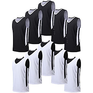 Youth Boys Reversible Mesh Performance Athletic Basketball Jerseys Blank Team Uniforms for Sports Scrimmage (10 Pack, Black/White, Youth L)
