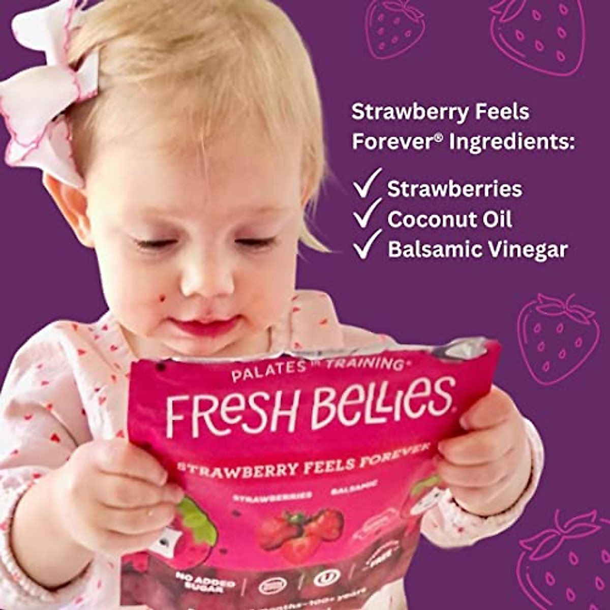Fresh Bellies Strawberry Feels Forever| Strawberry Freeze Dried Healthy Snack for Kids| Gluten Free Freeze Dried Fruit Kids Snack with No Preservatives & No Added Sugar| Age 12+ Months| 6-Pack
