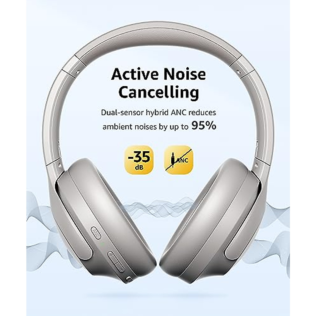 Picun Hybrid Active Noise Cancelling Headphones with Built-in Microphone, 100H Playing Time Hi-Res Audio & Deep Bass Bluetooth Wireless Over Ear Foldable Headphones for Travel, Home, Office, Gym