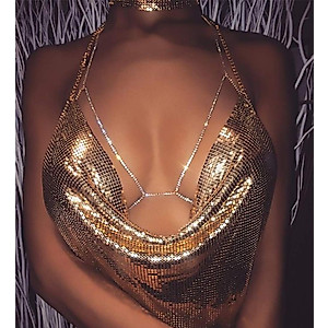 Aimimier Rhinestone Body Chain Bra Summer Beach Bikini Waist Chain Chest Belly Chain Crystal Sexy Body Jewelry for Women and Girls (Silver)