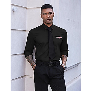 Coofandy Men's Fashion Slim Fit Dress Shirt Casual Shirt,X-Large,01-black