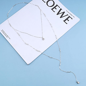 Andelaisi Boho Layered Rhinestone Back Necklaces Long Crystal Backdrop Necklaces Gold Cz Back Chain Necklace Vintage Crystal Body Chain Necklace Summer Body Jewelry for Women