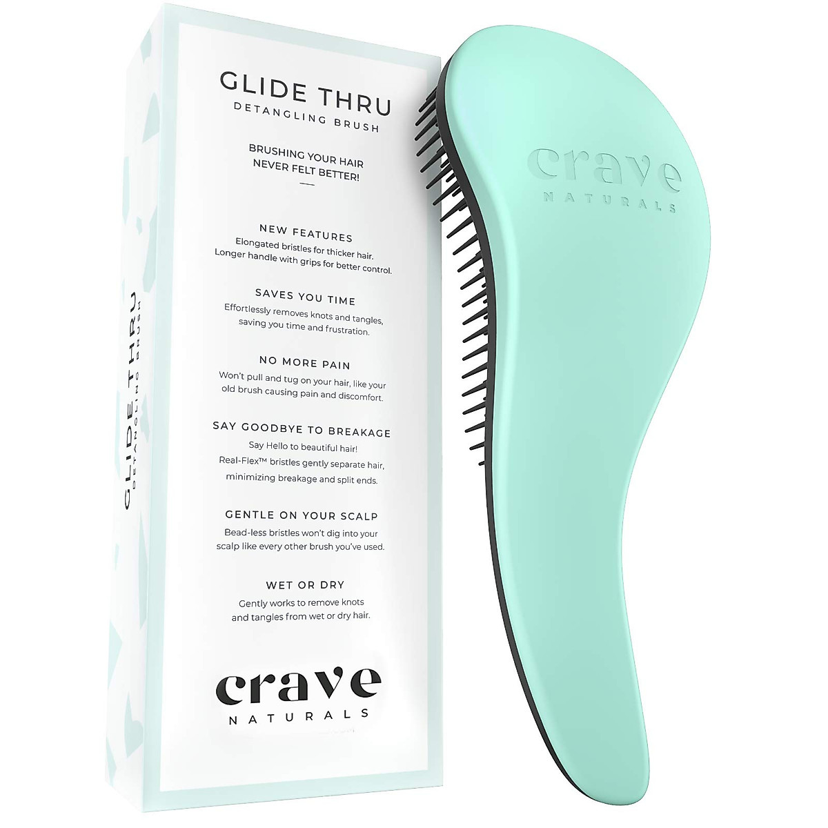 Crave Naturals BIGGIE Glide Thru Detangling Brush - Detangler Hairbrush & Comb for Curly, Natural, Straight, Wet or Dry Hair (MINT)