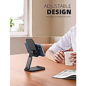 Lamicall Foldable Phone Stand for Desk - Height Adjustable Cell Phone Holder Portable Cellphone Cradle Desktop Dock Compatible with iPhone 13 Pro Max Mini, 12 11 XR X 8 7 6 Plus SE, 4-8'' Smartphone