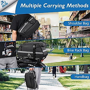 Zacro Bike Bag Rear Rack, 13L Waterproof Bicycle Trunk Reflective Saddle Bag, 3 in 1 Shoulder/Handheld/Electric Ebike Pack Cargo Bag, Cycling Back Seat Luggage Pannier Pouch with Strap&Rain Cover