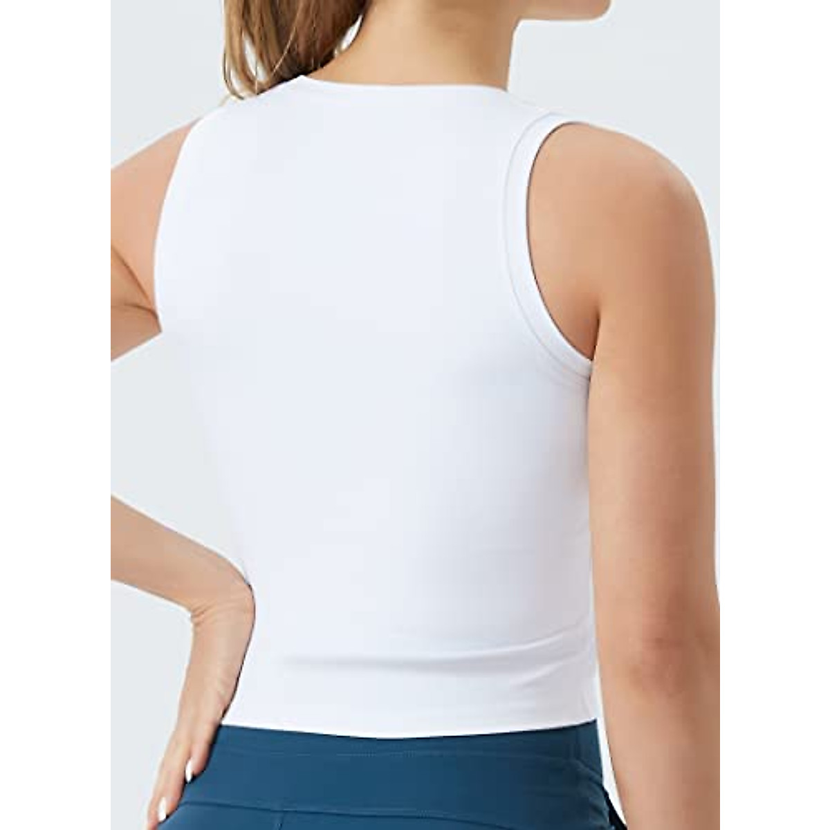 THE GYM PEOPLE Women's Workout Crop Tops Sleeveless Yoga Running Shirts Athletic Tank Top No Padding White