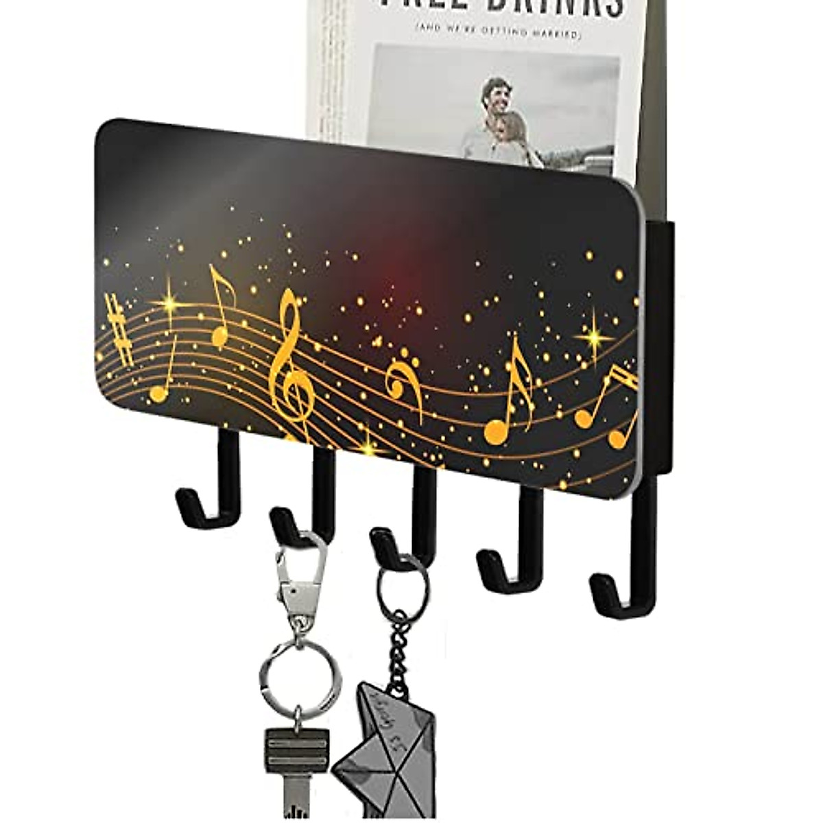 Musical Notes Key Holder for Wall Decorative Key Hanger Racks with 5 Hooks Easy Install Mail Holder for Wall Mount for Home Decor Hallway Kitchen Office Farmhouse