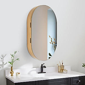 ZHIMIFU Oval Cabinet Mirror Bathroom Medicine Cabinet with Mirror Wall Storage Cabinet Vanity Wall Mirrors for Home Decor Bathroom Bedroom Living Room or Hallway,19.8” W x 30.8” H(Gold)