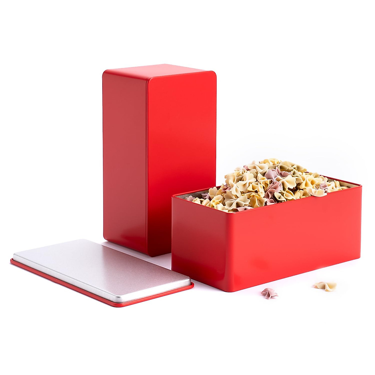 Tianhui Rectangle Metal Boxes Tin container for Small Storage Container Kit with Lid Keeping Biscuit,Tea,Coffee,Cookies, Food,Flour,Baked Goods Storage 6.3 x 3.15 x 2.68 inch (Red)