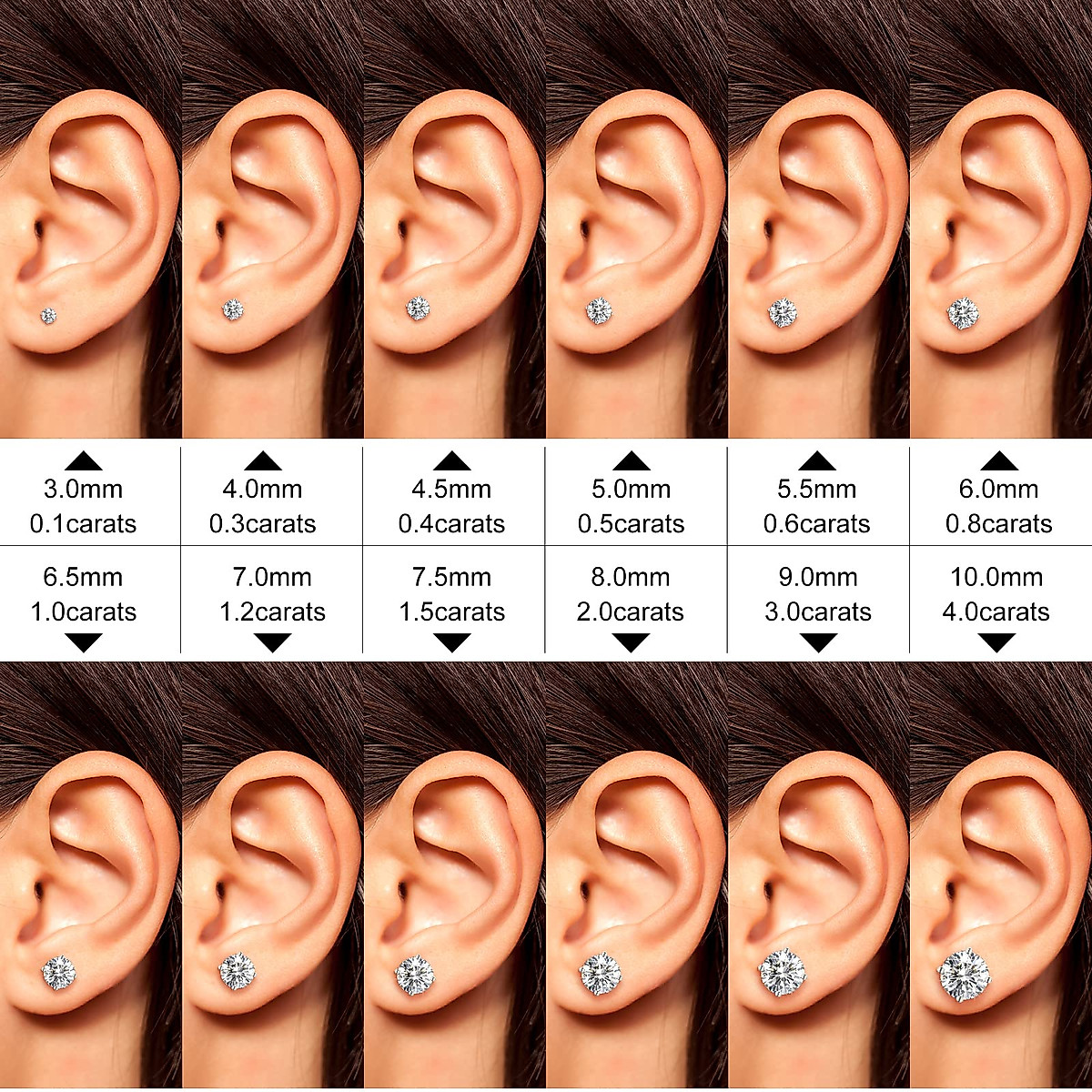 Moissanite Stud Earrings Screw Back 2.0CT 6.5MM*2 18K White Gold Plated S925 Sterling Silver Round Cut D Color VVS1 Clarity Lab Created Moissanite Diamond Hypoallergenic Earrings for Women Men