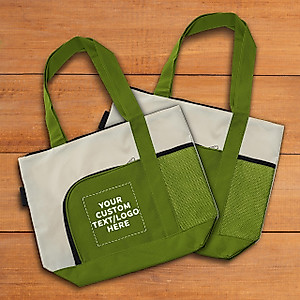 24 Zipper Polyester Tote Bags Set - Customizable Text, Logo - Two-tone, Zipper Closure, Pen Loop - Lime Green