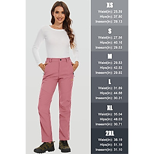 MAGCOMSEN Women's Hiking Pants Waterproof Insulated Snow Ski Pants Fleece Lined Winter Pants Warm Outdoor Hunting Pants Grey Pink L