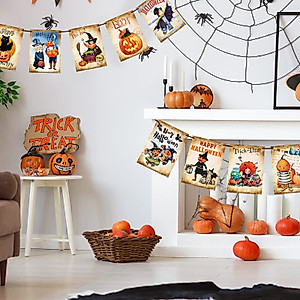 20 Pcs Vintage Halloween Garland Hanging Victorian Style Card Vintage Banner Decor, Halloween Wall Hanging Banner with Rope Halloween Card for Party Indoor Outdoor Decorations (Pumpkin Style)